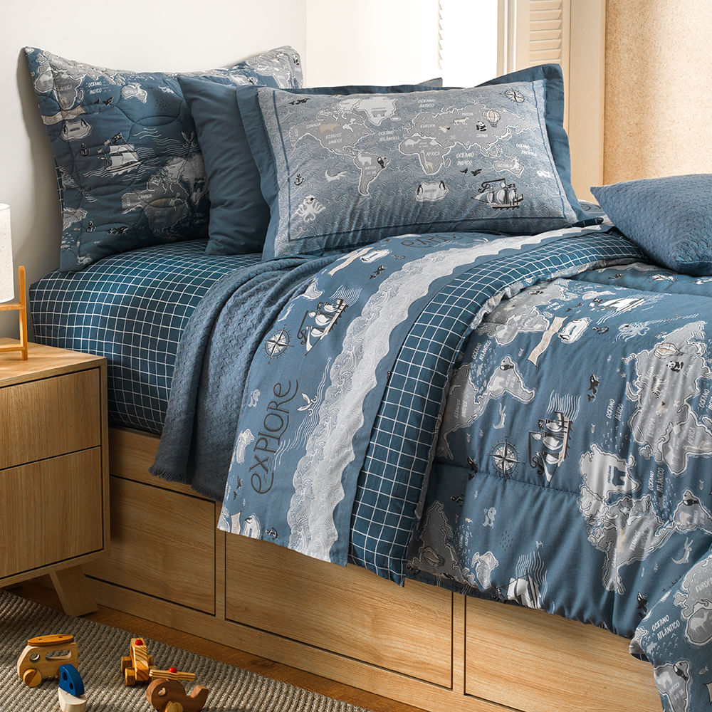 Edredom Infantil Solteiro 200 Fios Mundi Estampado | Karsten