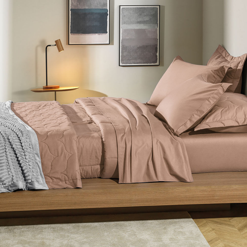Edredom Queen 200 Fios 100% Algodão Tom Rosé | Karsten