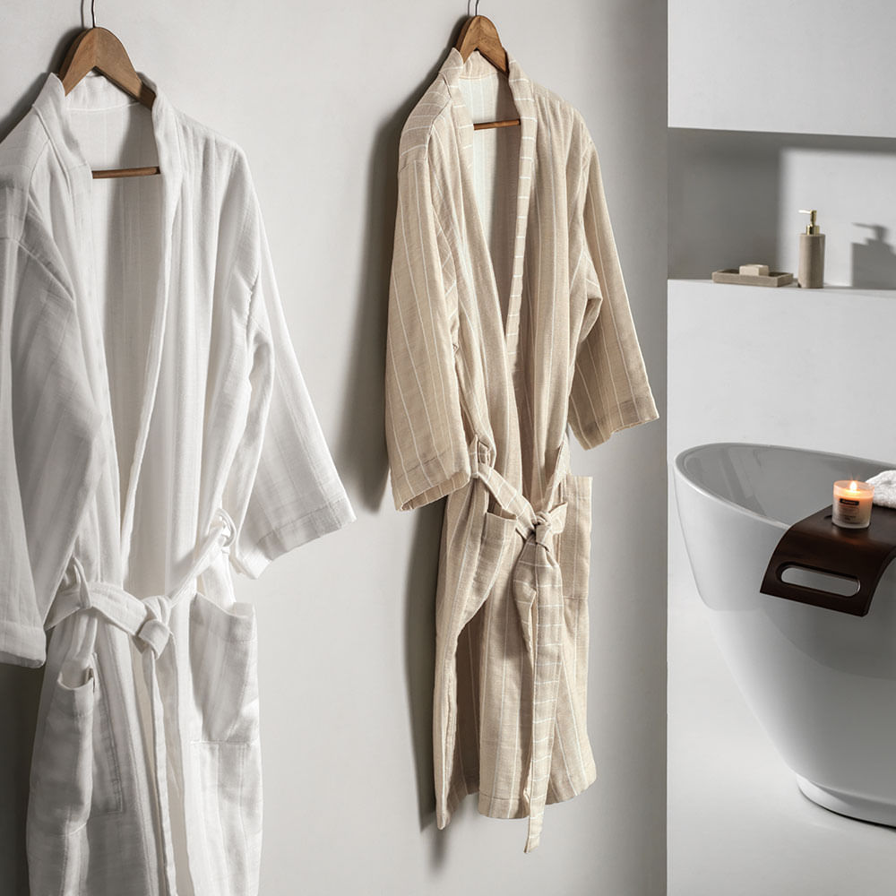 Roupão Fio Cardado 390g/m² Lino Branco M | Karsten